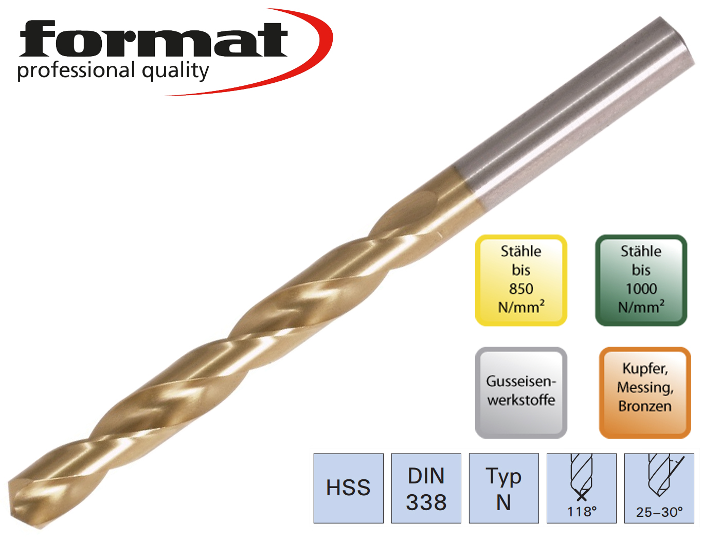 Spiraalboor DIN 338 RN HSS 4,50mm TiN geslepen FORMAT - DKMTools ...