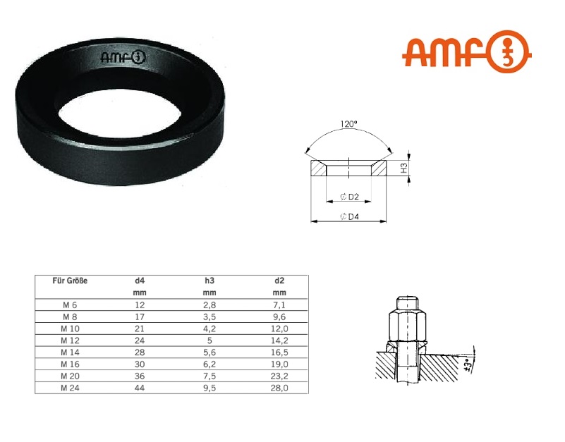 Kegelvormige zitting M16 DIN6319G, AMF 82024 - DKMTools - Opspantechniek