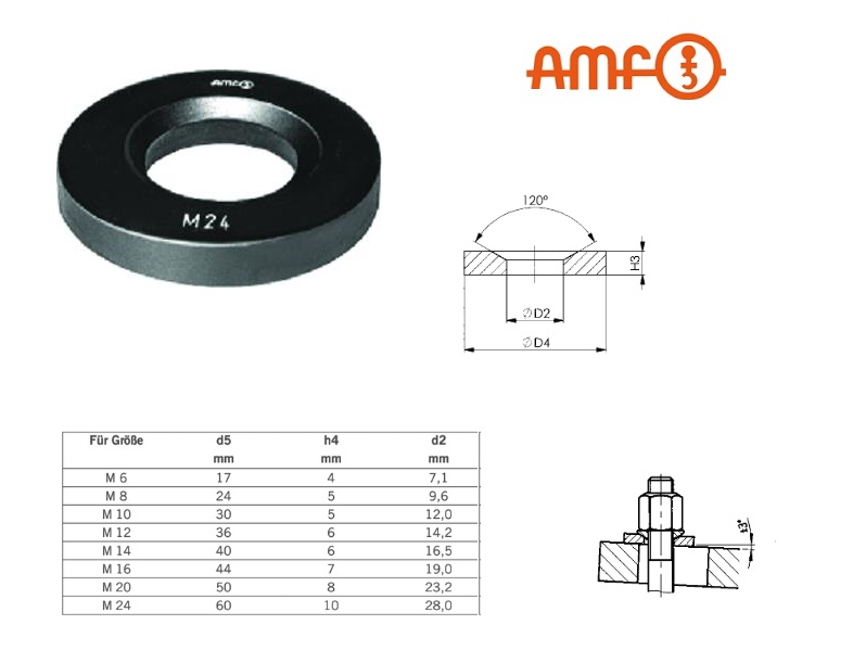 Kegelvormige zitting M16 DIN6319G, AMF 82024 - DKMTools - Opspantechniek