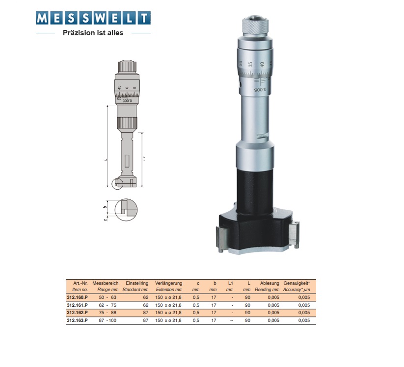 Driepunts Micrometer Holtest 62-75mm, 0,005mm - DKMTools ...
