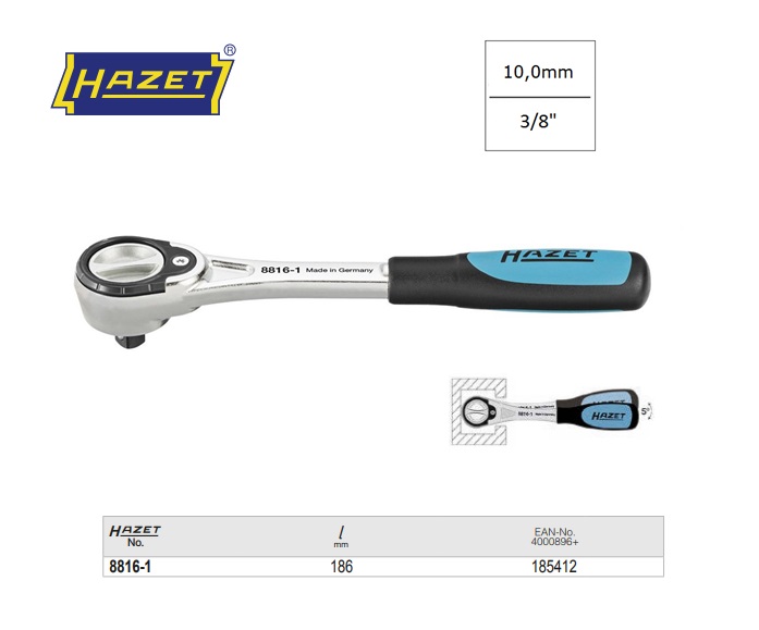 Hazet 8816-1 Omschakelbare ratel 3/8" 186mm - DKMTools - Ratels IMPA 610403