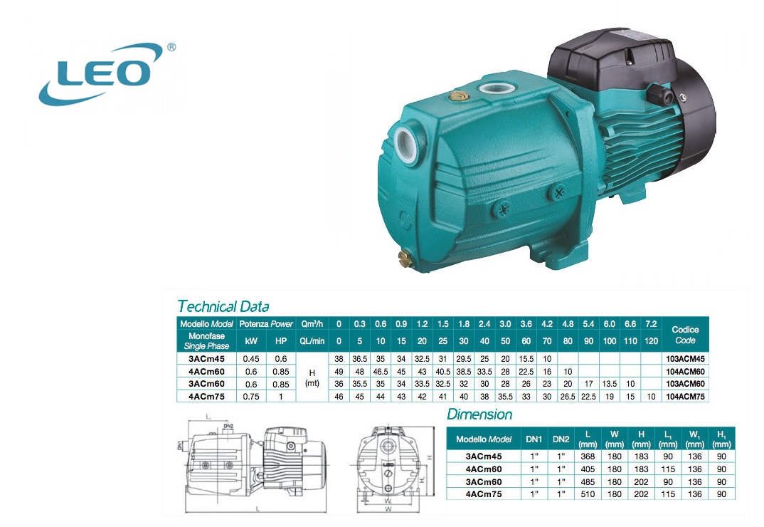 LEO 4ACm75 Meerwaaierige JET-pomp - DKMTools - Centrifugaalpompen ...